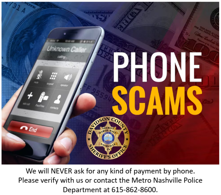 Phone Scam Notice – Davidson County Sheriff – Nashville Tennessee