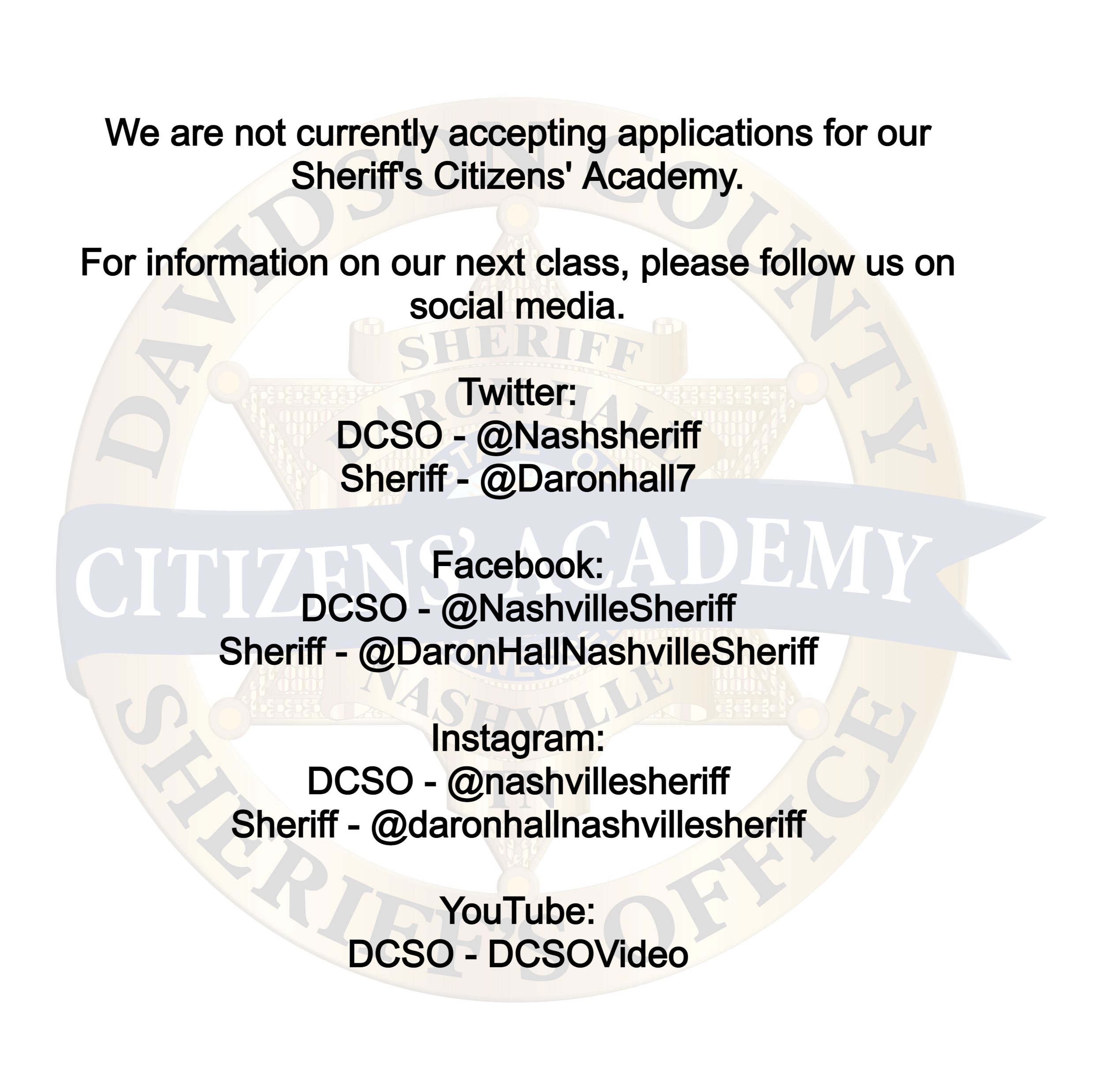 Sheriff’s Citizens’ Academy – Davidson County Sheriff – Nashville Tennessee